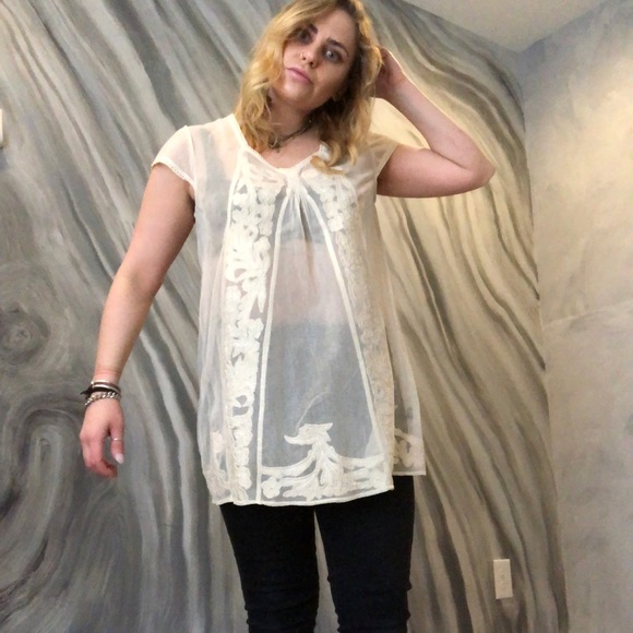 Peruvian Connection | Tops | Peruvian Connection Sheer Lace Embroidered ...